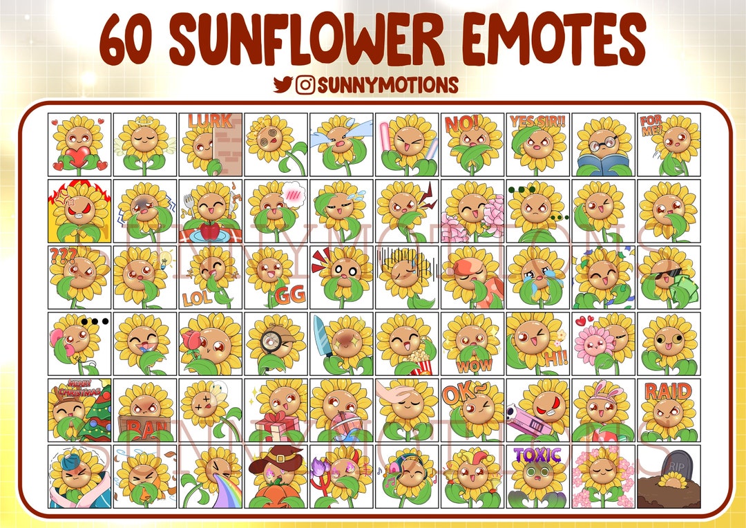 60 Cute Yellow Sunflower Twitch Emotes, Discord, Streamer, Kawai Sunny ...