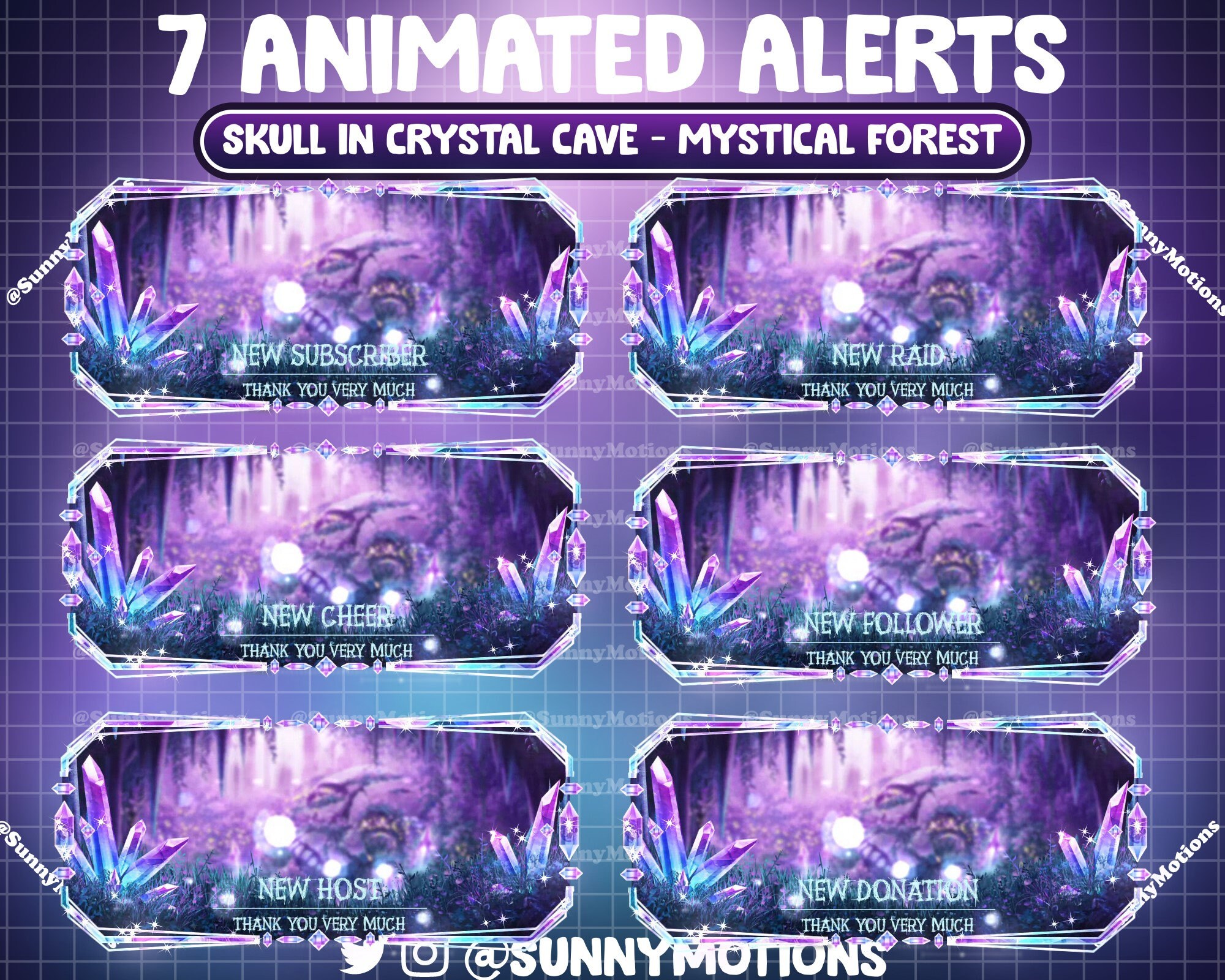ANIMATED Stream Package: Blue Purple Skull Glowing Crystal Cave ...