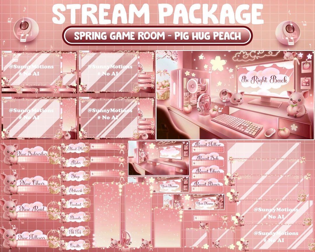 ANIMATED Stream Package: Aesthetic Pink Peachy Game Room Setup, Cozy ...