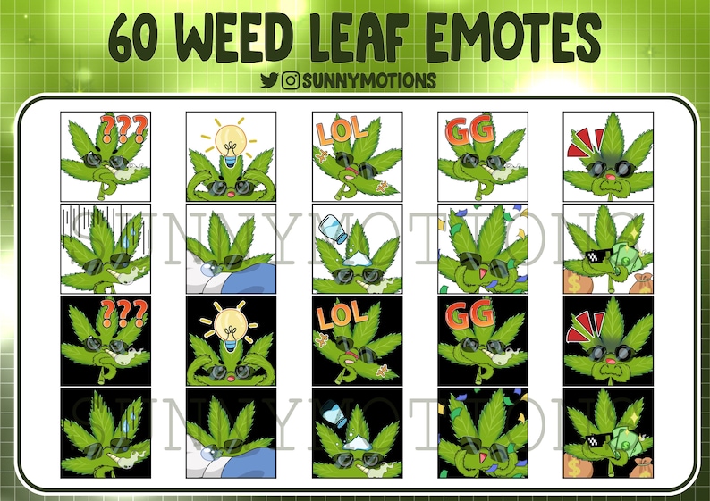 Cute Green Weed Leaf Twitch Emotes, Discord, Streamer, Kawai Marijuana ...