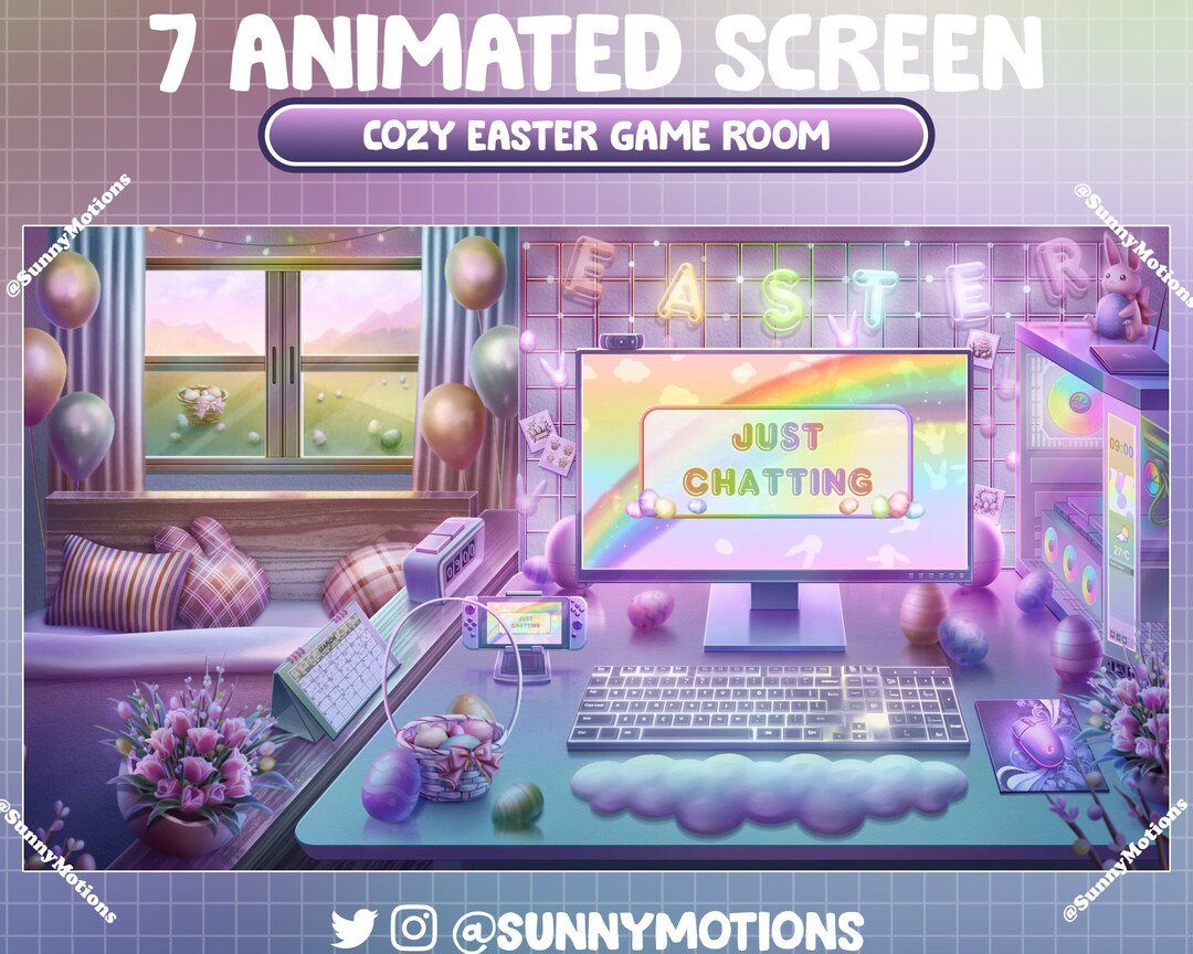 7 Animated Pascha Rainbow Game Room Set up Twitch Screen Overlay, Happy ...