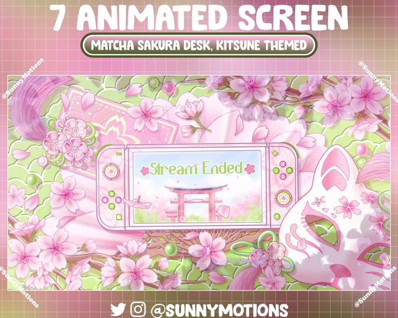 Animated Pink Green Matcha Sakura Switch Desk Twitch Screen Overlay ...
