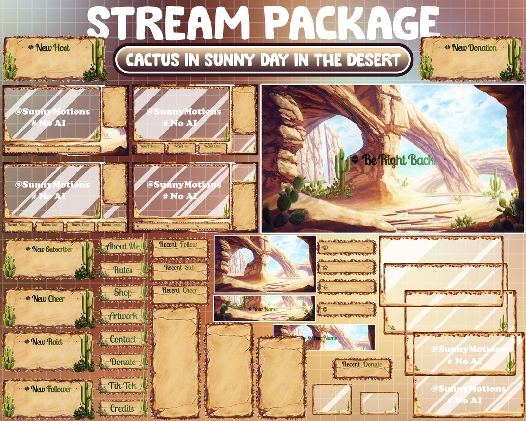 ANIMATED Stream Package: A Sunny Day in the Desert With Cute Cactus ...