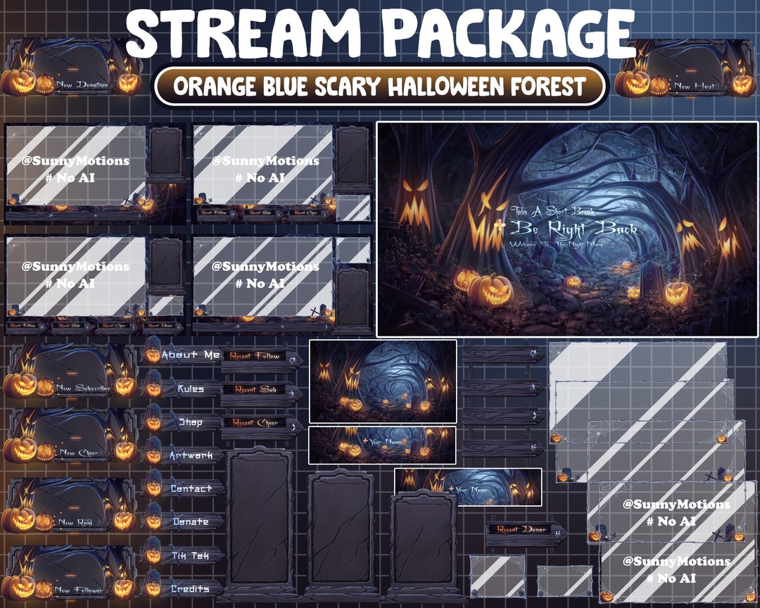 ANIMATED Twitch Overlay Stream Package: Orange Blue Scary Spookiest ...