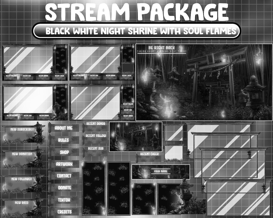 Animated Twitch Stream Package Overlay / Black & White Shrine - Etsy