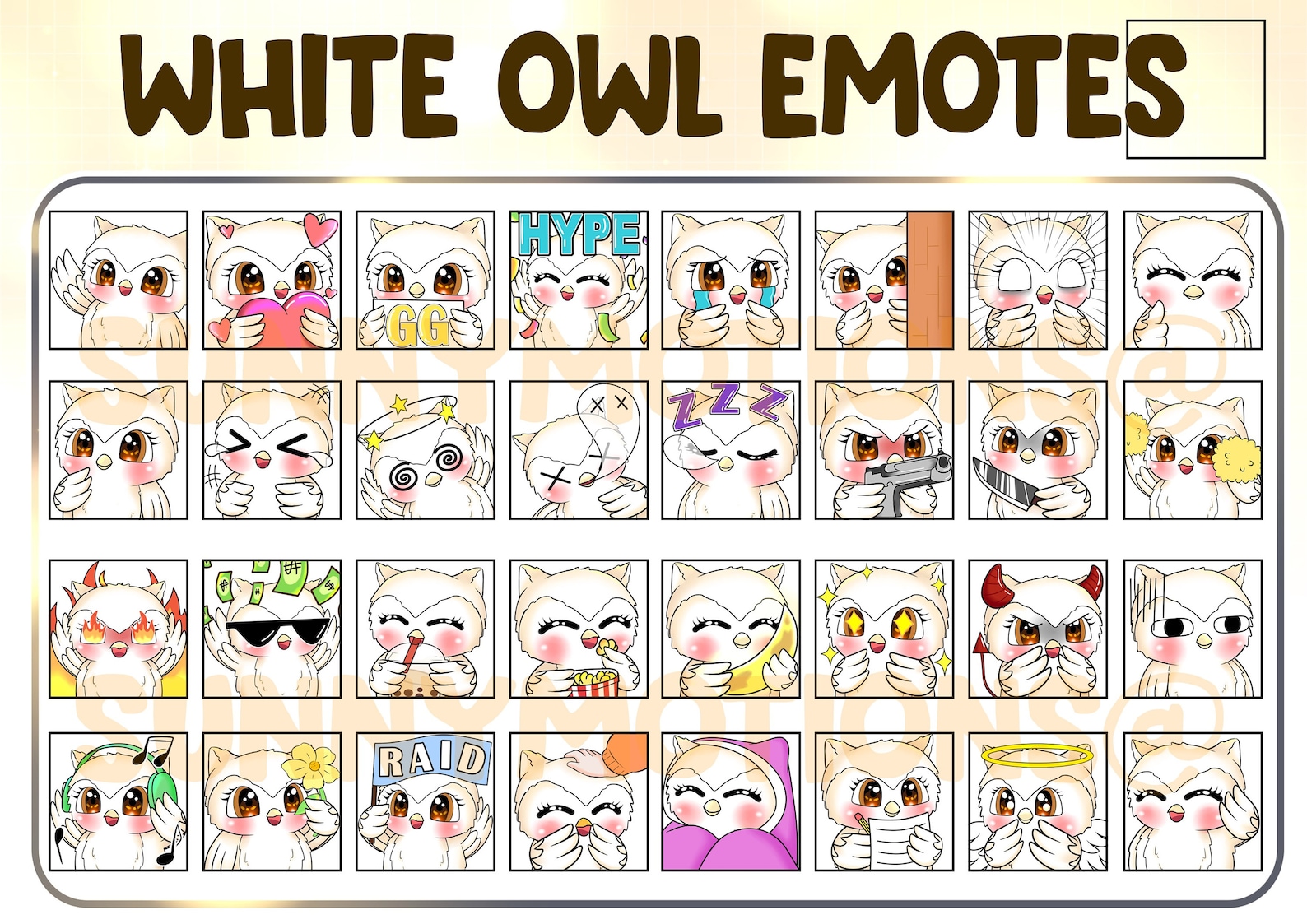 32 Cute Kawaii White Owl Twitch Discord Emotes / Kawai Bird Emoji ...