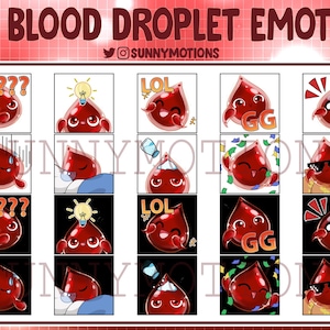Cute Blood Droplet Health Twitch Emotes, Discord Streamer, Red Hydrate ...