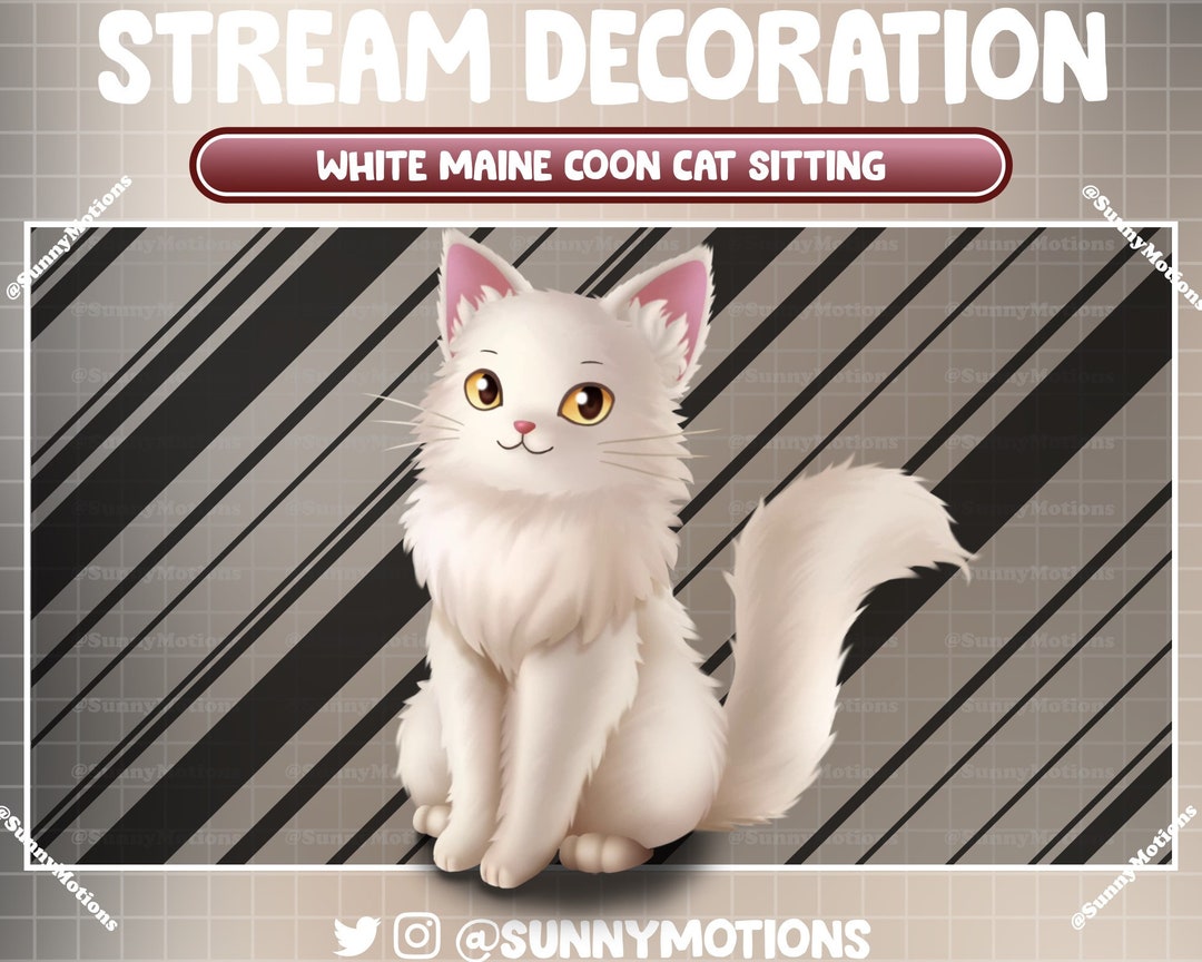 Animated Stream Decoration: Lo-fi Aesthetic White Maine Coon Cat ...