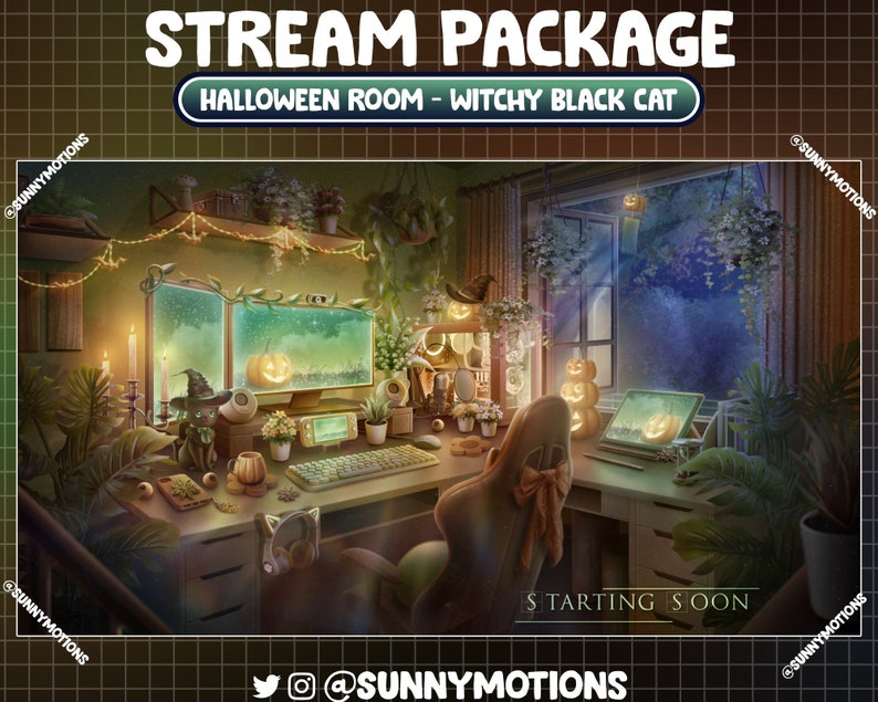 ANIMATED Twitch Overlay Stream Package: Lo-fi Aesthetic Witchy Black ...