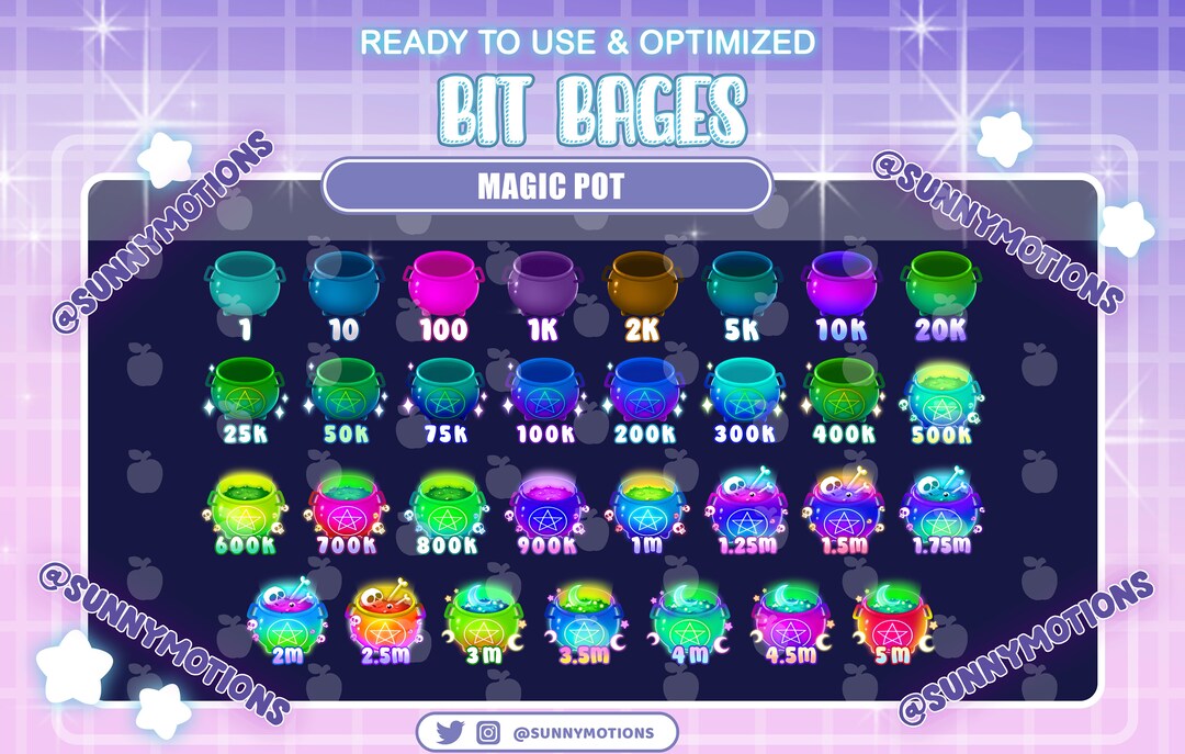 Colorful Neon Witchy Cauldron Bit Badges, Witch Pot Emotes, Celestial ...