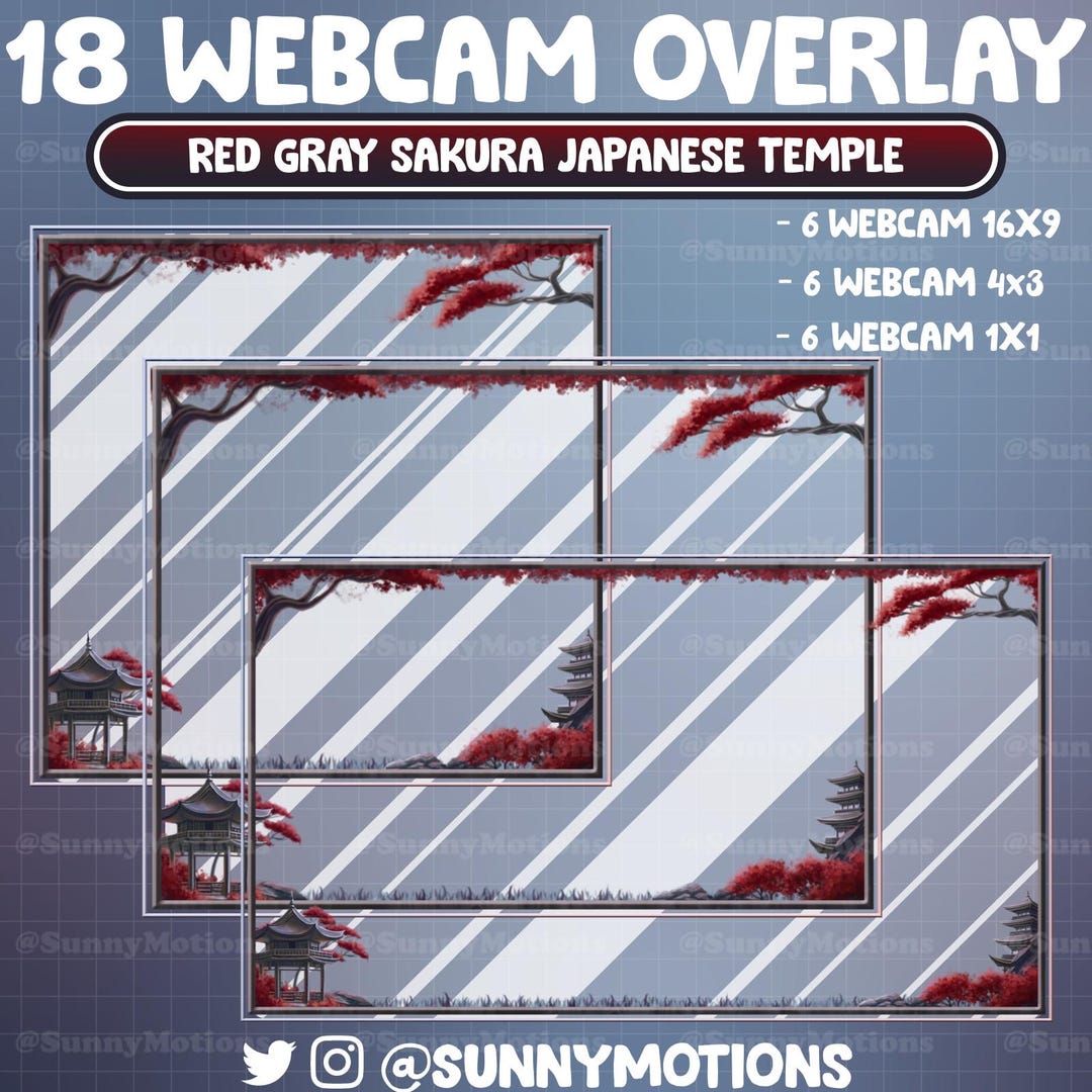 18 Animated Aesthetic Red Gray Japanese Temple Night Webcam Overlay ...