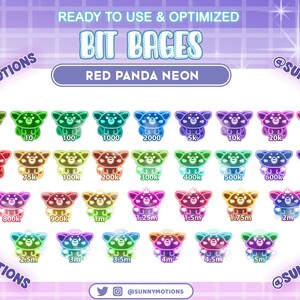 31 Colorful Neon Red Panda Number Twitch Bit Badges / Rainbow Bear King ...