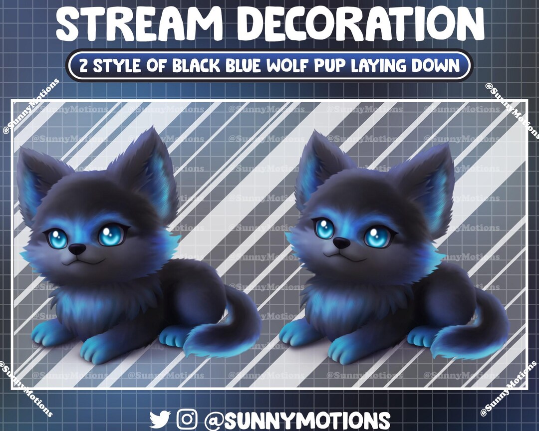 Animated Stream Decoration: Aesthetic Cute Black Blue Wolf Pup Laying ...