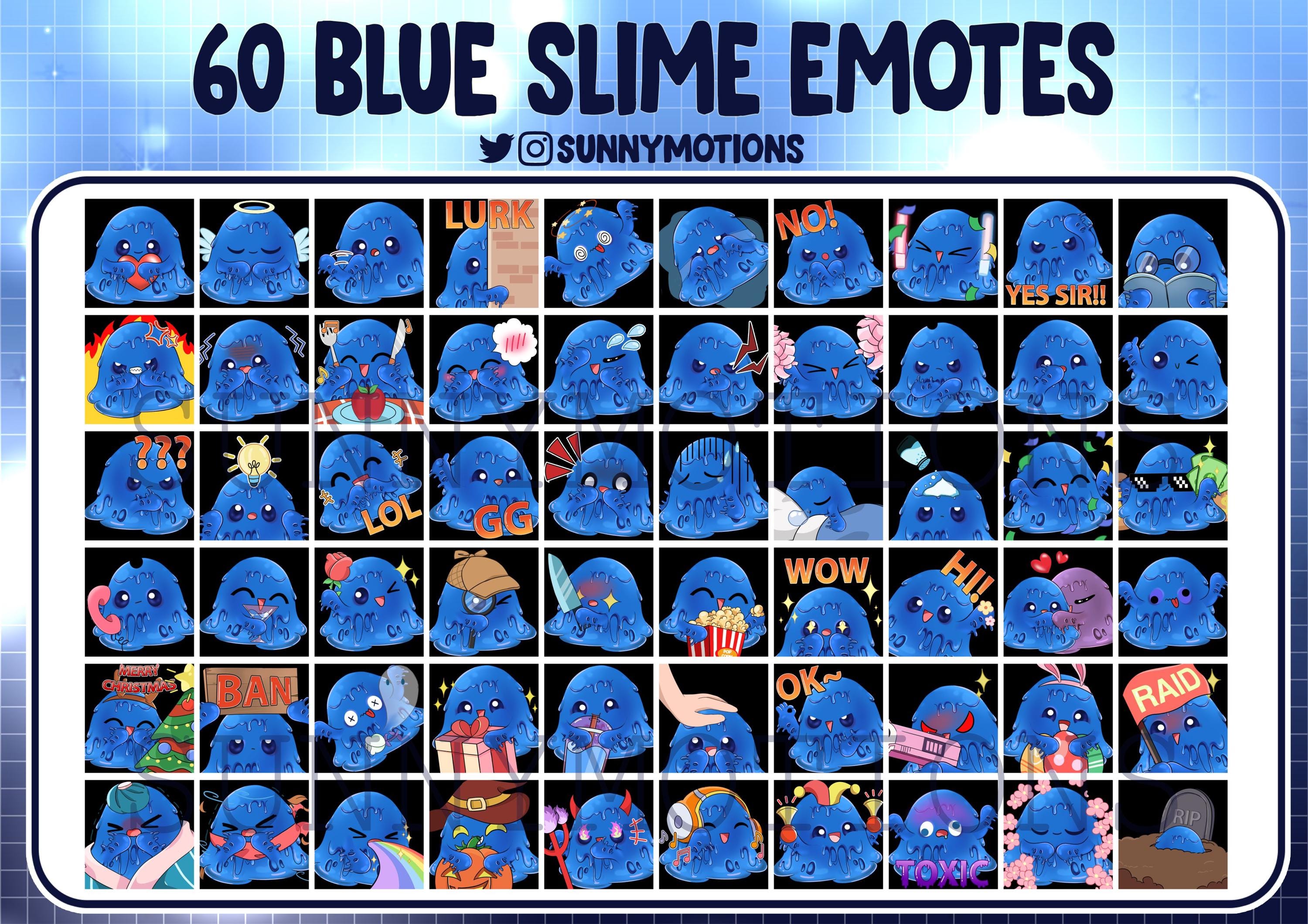 60 Blue Slime Twitch Emotes Bundle, Discord, Kick, Horror Toxic Poison ...
