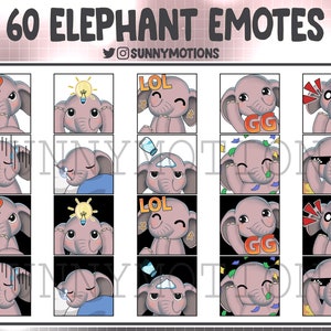 60 Cute Elephant Twitch Emotes, Discord Streamer, Kawai Mega Bundle ...