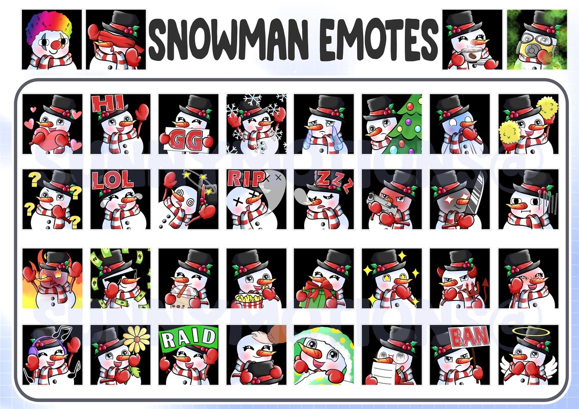 36 Cute Kawaii Snowman Twitch Discord Emotes / Xmas Emoji / - Etsy