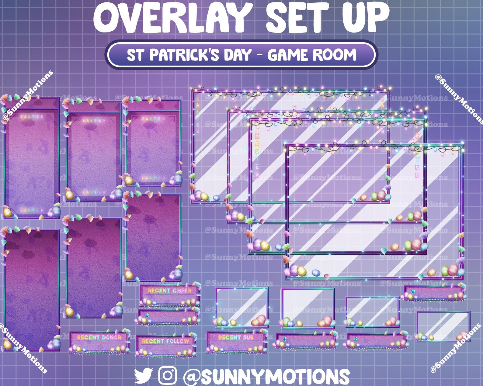 ANIMATED Twitch Overlay Stream Package: Pink Blue Easter's Day Game ...