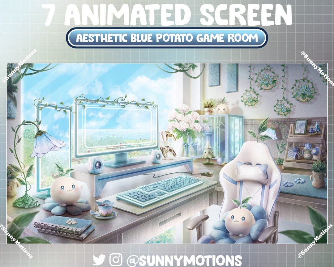 ANIMATED Stream Screen: Aesthetic Blue Potato Twitch Overlay, Autumn ...