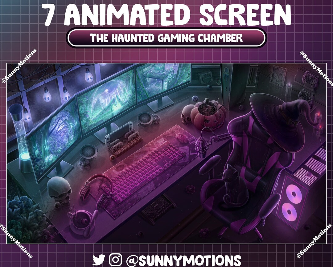 Animated Blue Purple Pink Haunted Gaming Room Console Set up Twitch ...