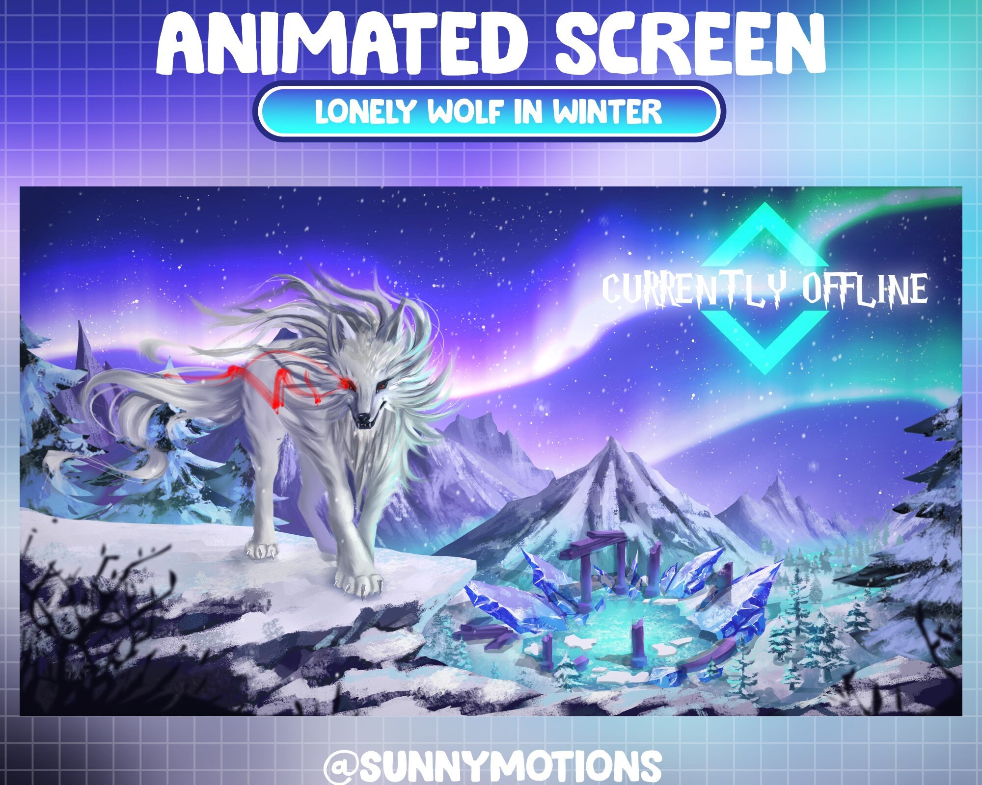 FULL ANIMATED Twitch Stream Package / Winter Wolf in Glowing - Etsy