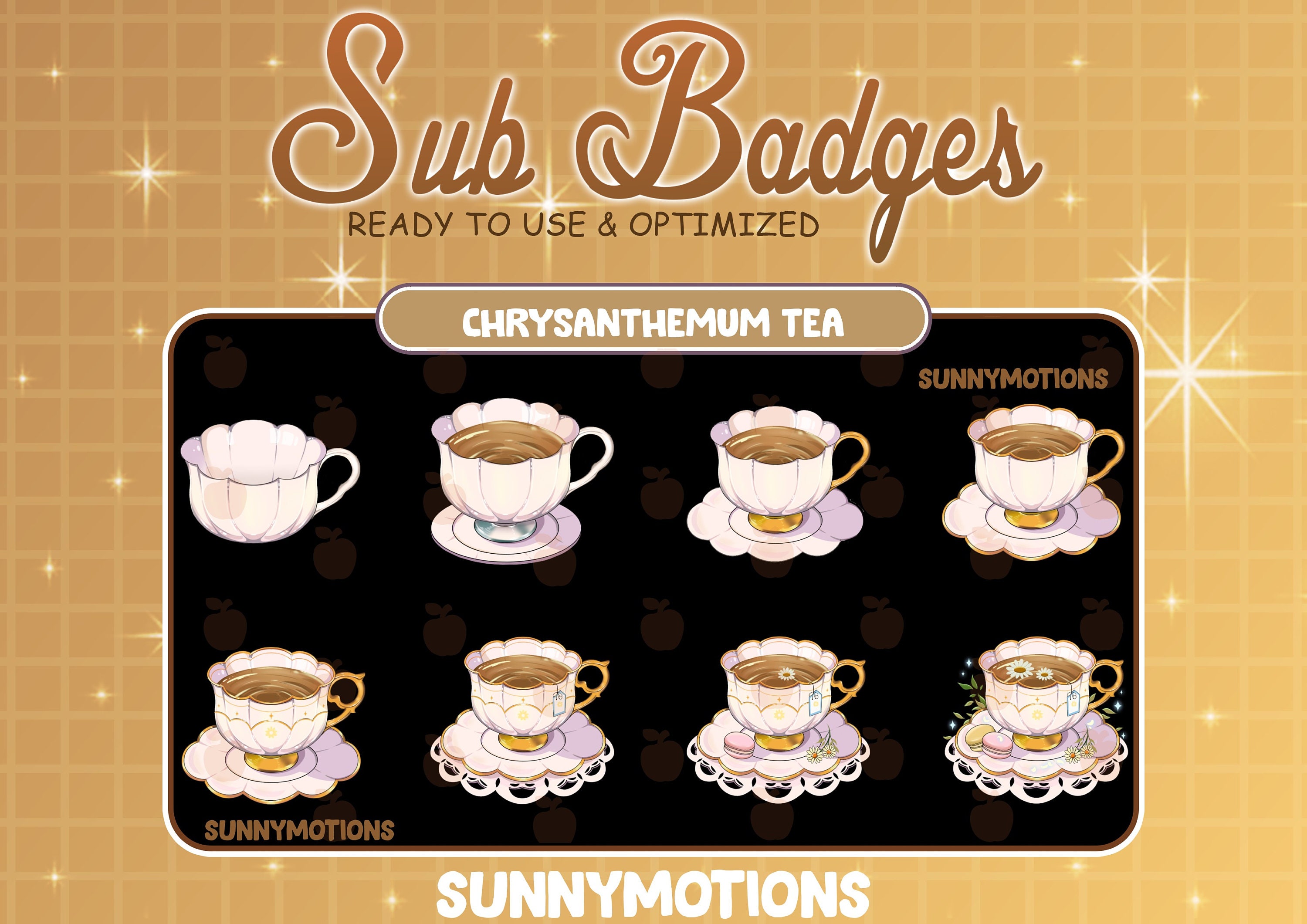 8 Daisy Flower Tea Twitch Sub Bit Badges / Kawaii Cute Chrysanthemum ...