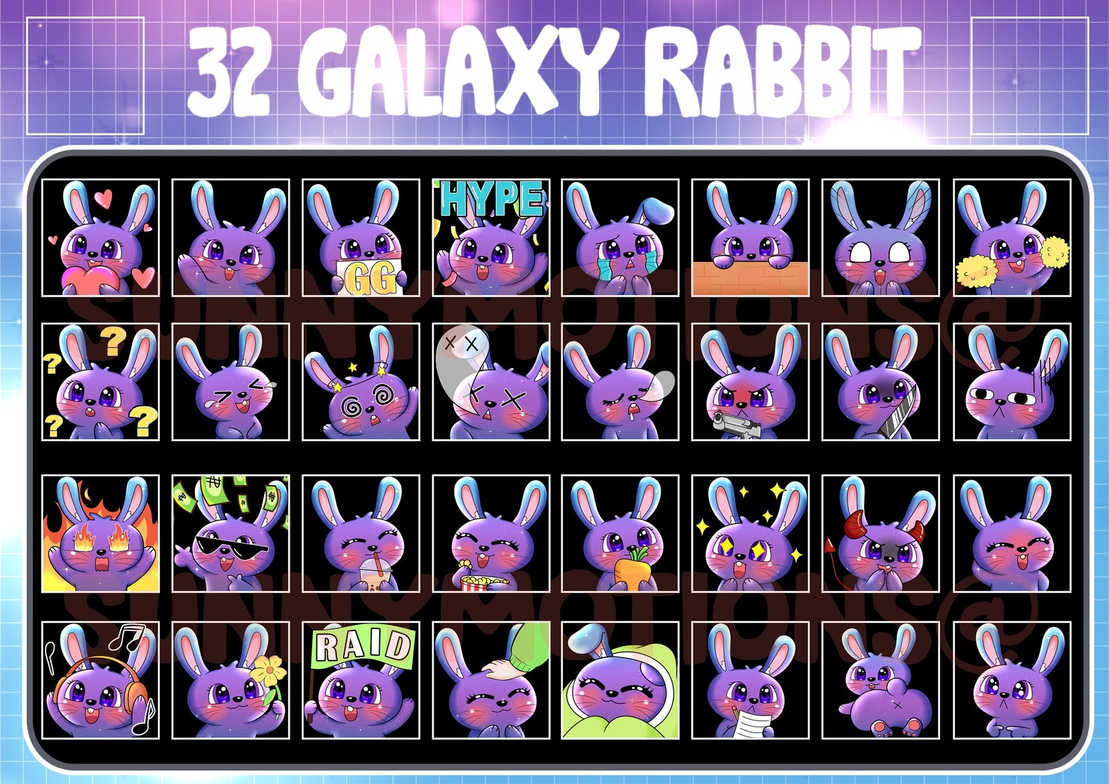 Cute Galaxy Rabbit Twitch Discord Emotes / Kawai Animal Emoji ...