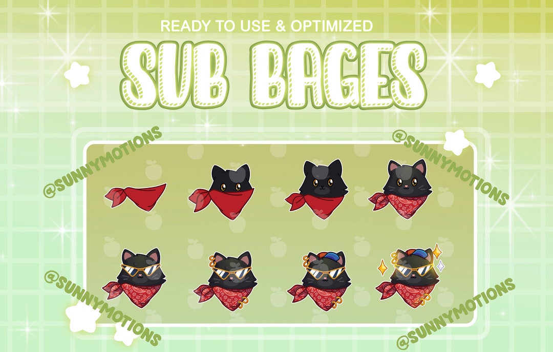 8x Kawaii Bandana Black Cat Twitch Sub Bit Badges / Rich Cowboy Kitty ...