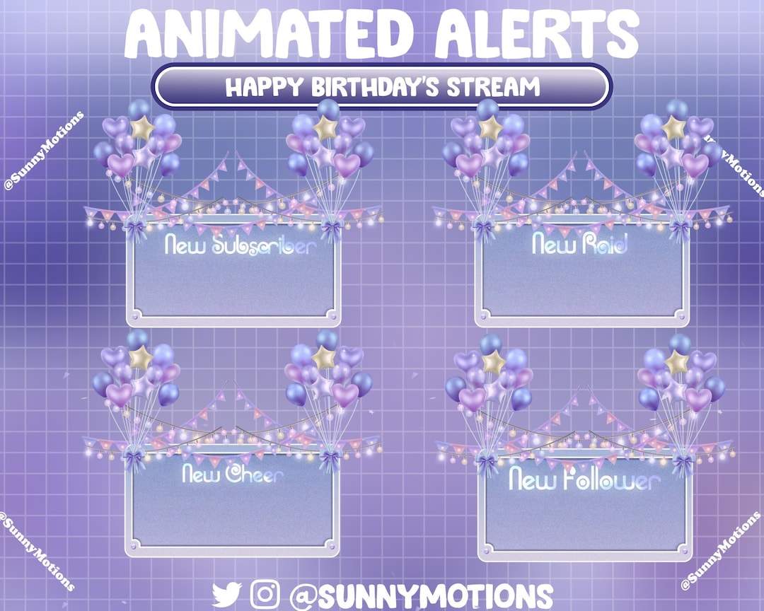 7 Animated Twitch Alerts: Happy Birthday Party Cute Notification ...