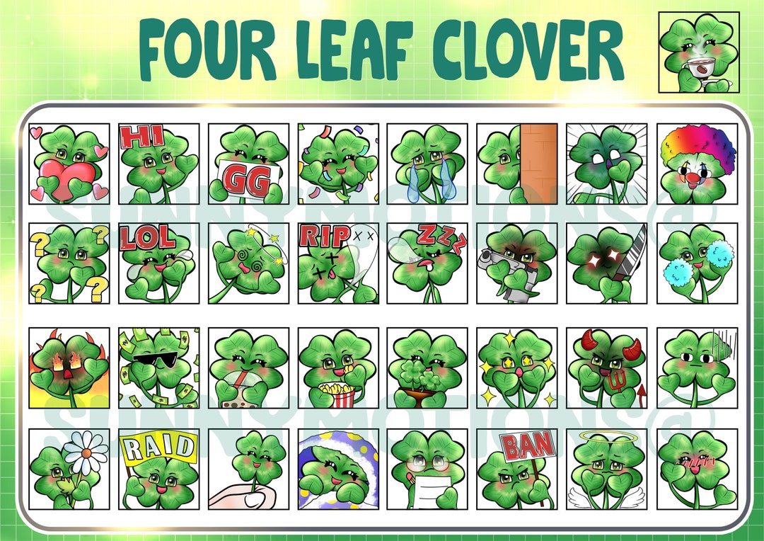 33 Twitch Discord Emotes Cute Four Leaf Clover / Kawai Green Plant ...