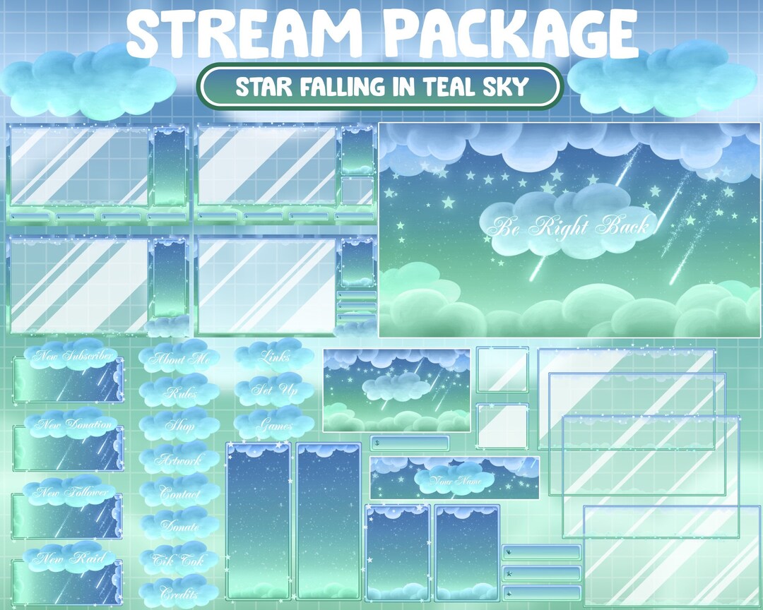 ANIMATED Stream Package: Cozy Teal Magical Night Sky Twitch Overlay ...