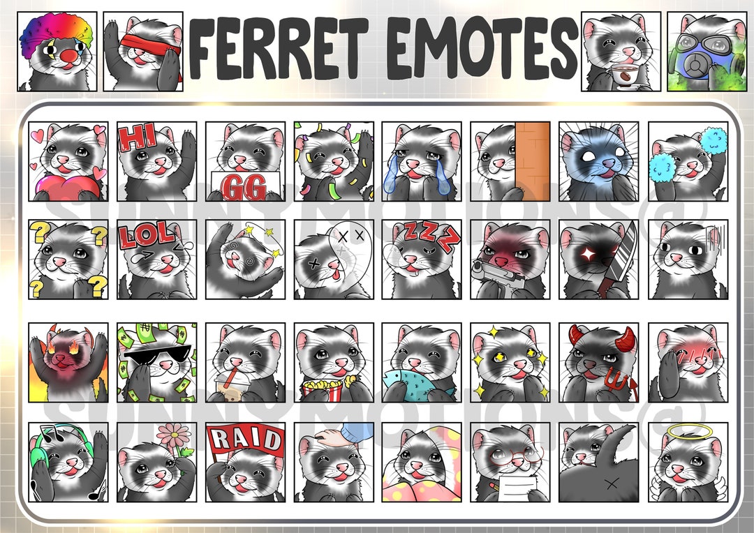 36 Cute Kawaii Ferret Twitch Discord Emotes / Animal Emoji / Subscriber ...