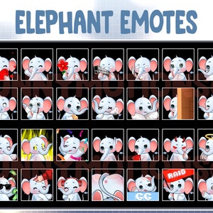 28x Cute Kawaii Elephant Twitch Discord Emotes / Forest Animal Emoji ...