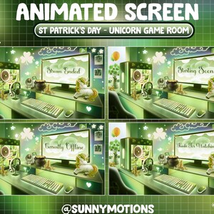 ANIMATED Twitch Overlay Stream Package: Aesthetic Green Orange Unicorn ...