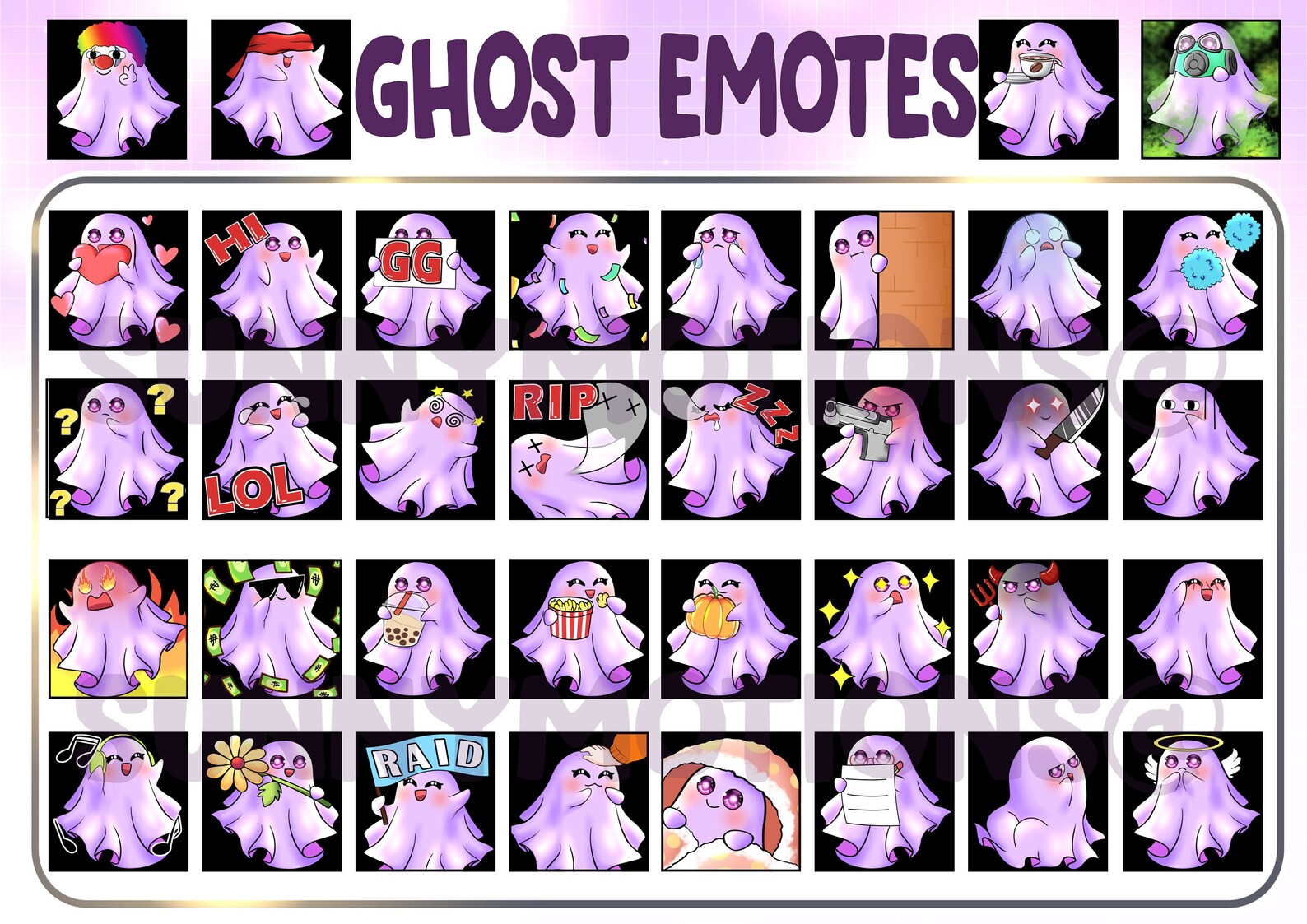 36x Twitch Purple Ghost Emotes Pack / Stream Spooky / Witch Emote ...