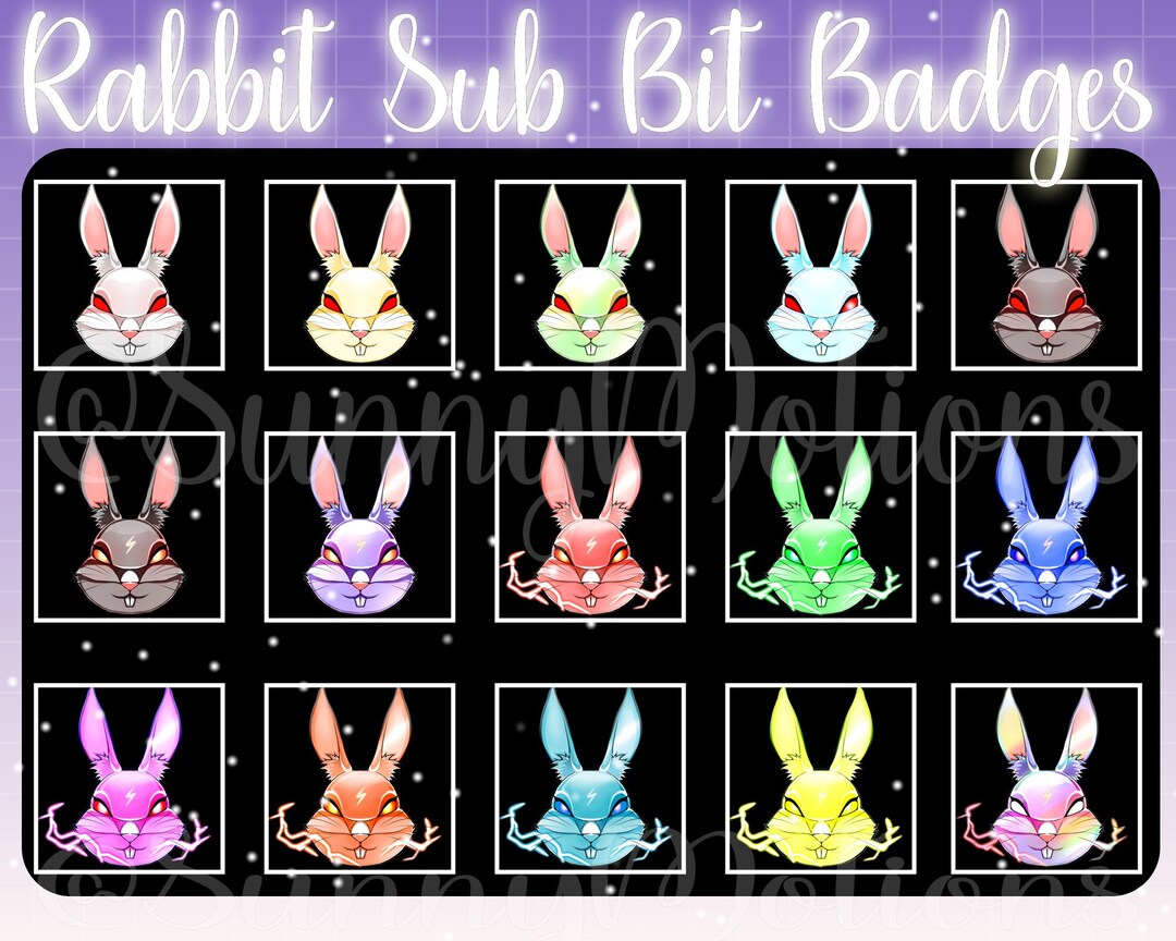 15 Rabbit Twitch Loyalty Sub Bit Badges / Kawai Animal Emoji / Cool Sub ...