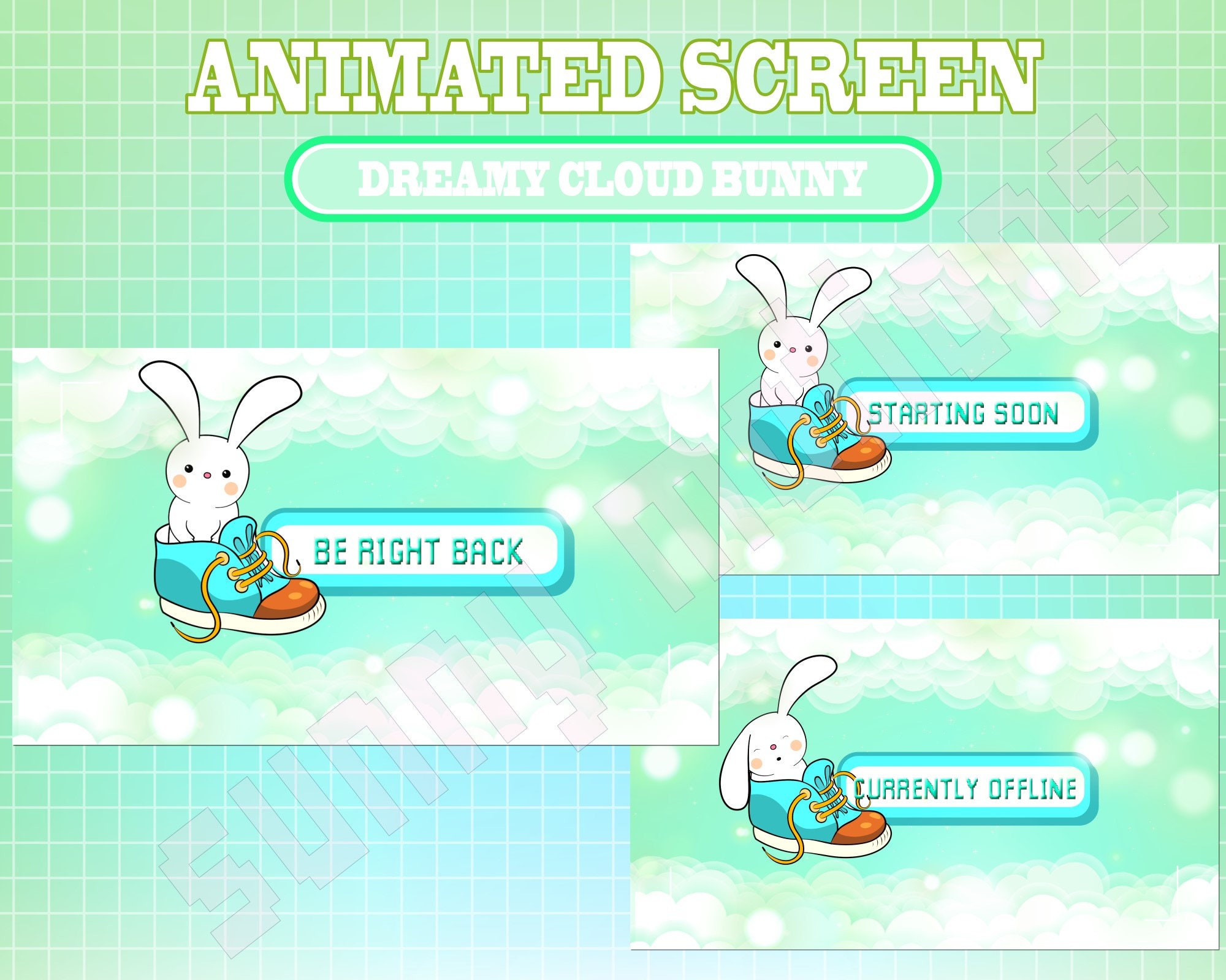 5x Animated Twitch Cute White Bunny Rabbit Sparkle Screens / - Etsy