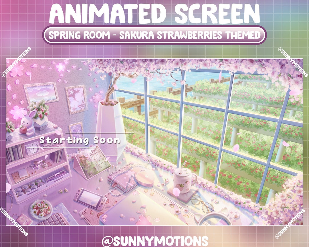 ANIMATED Twitch Stream Screen: Cozy Lo-fi Desk in Sakura House / Pink ...