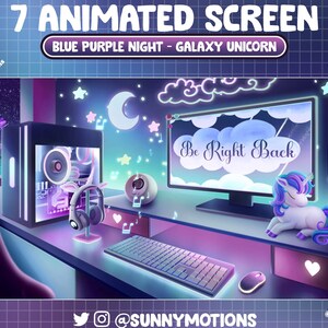 Animated Lo-fi Blue Purple Galaxy Unicorn Room Twitch Screen Overlay ...