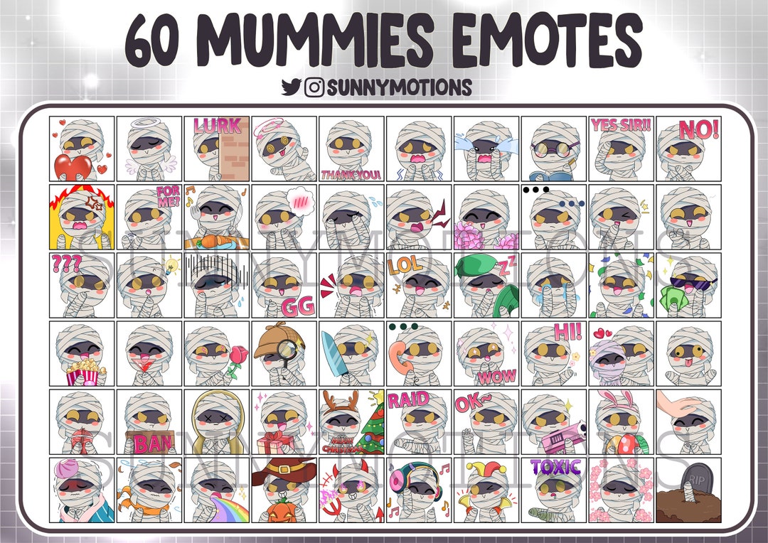 60 Cute Mummies Twitch Emotes Bundle, Discord Streamer, Kawai Halloween ...