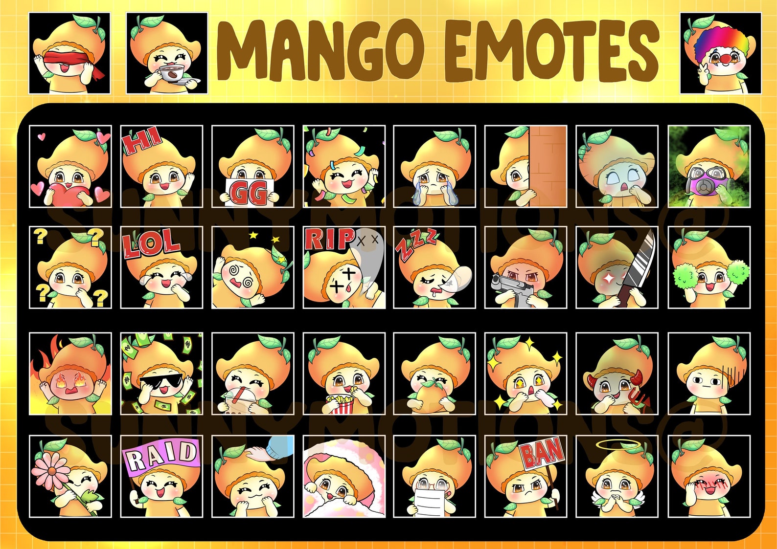 35 Cute Chibi Kawaii Mango Twitch Discord Mixer Youtube Emotes / Fruit ...