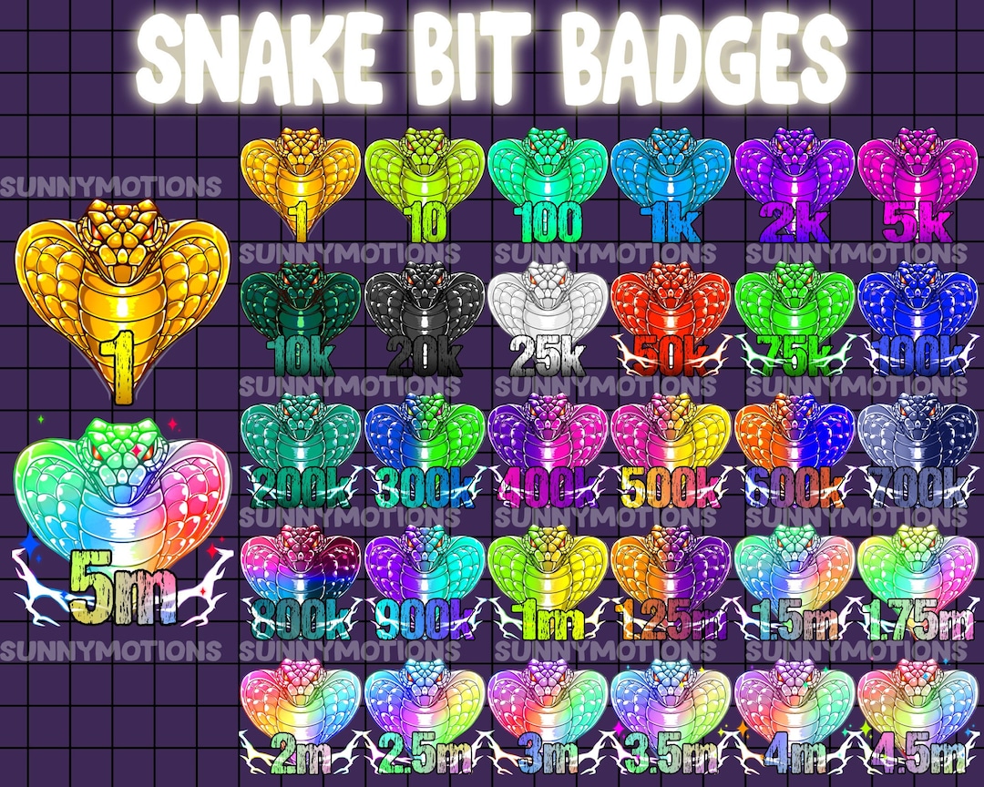 31x Neon Snake Twitch Bit Badges Set / Number Tier Bit Badges / Rainbow ...
