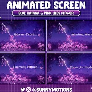 FULL ANIMATED Twitch Overlay Stream Package: Blue Purple Pink Katana ...