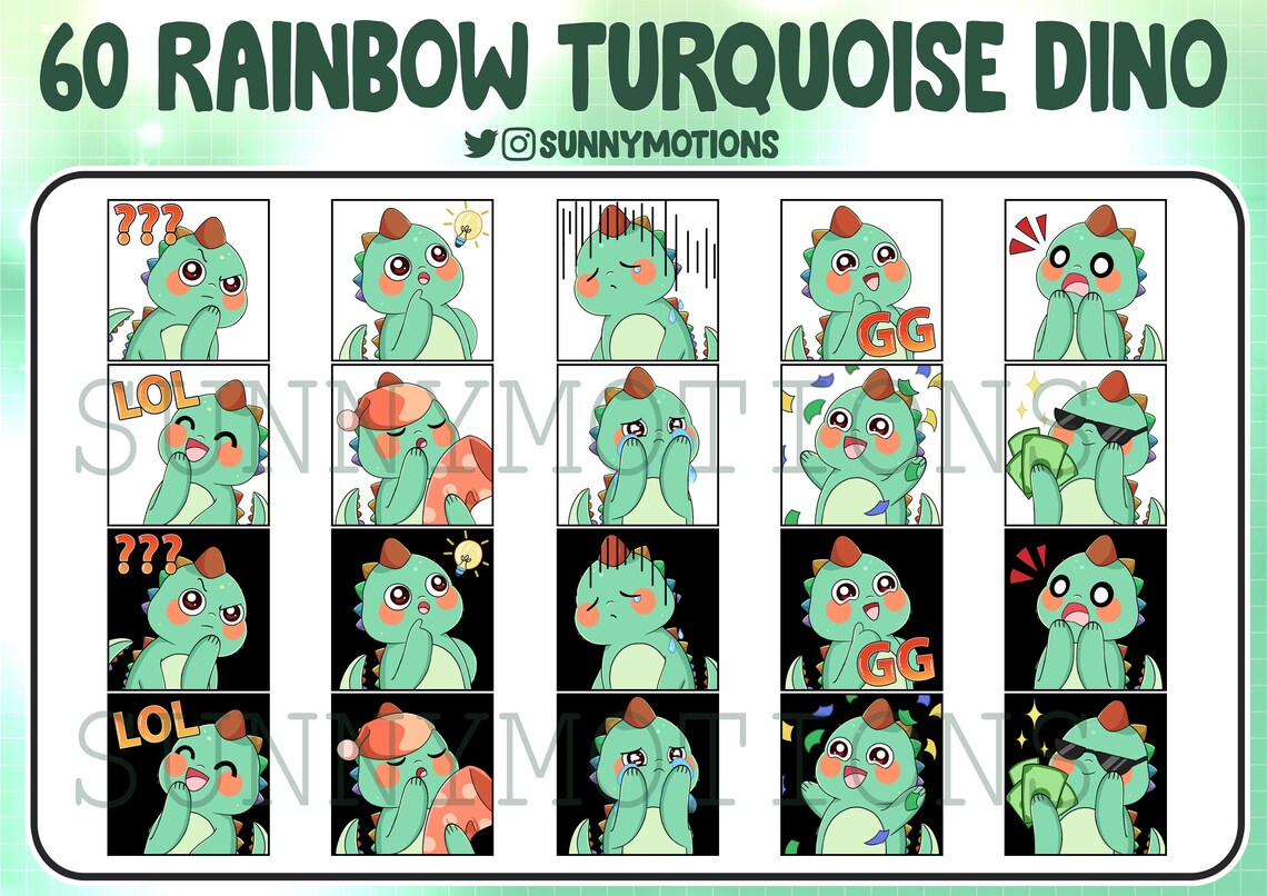 60 Cute Chibi Rainbow Turquoise Dinosaur Twitch Emotes, Discord ...