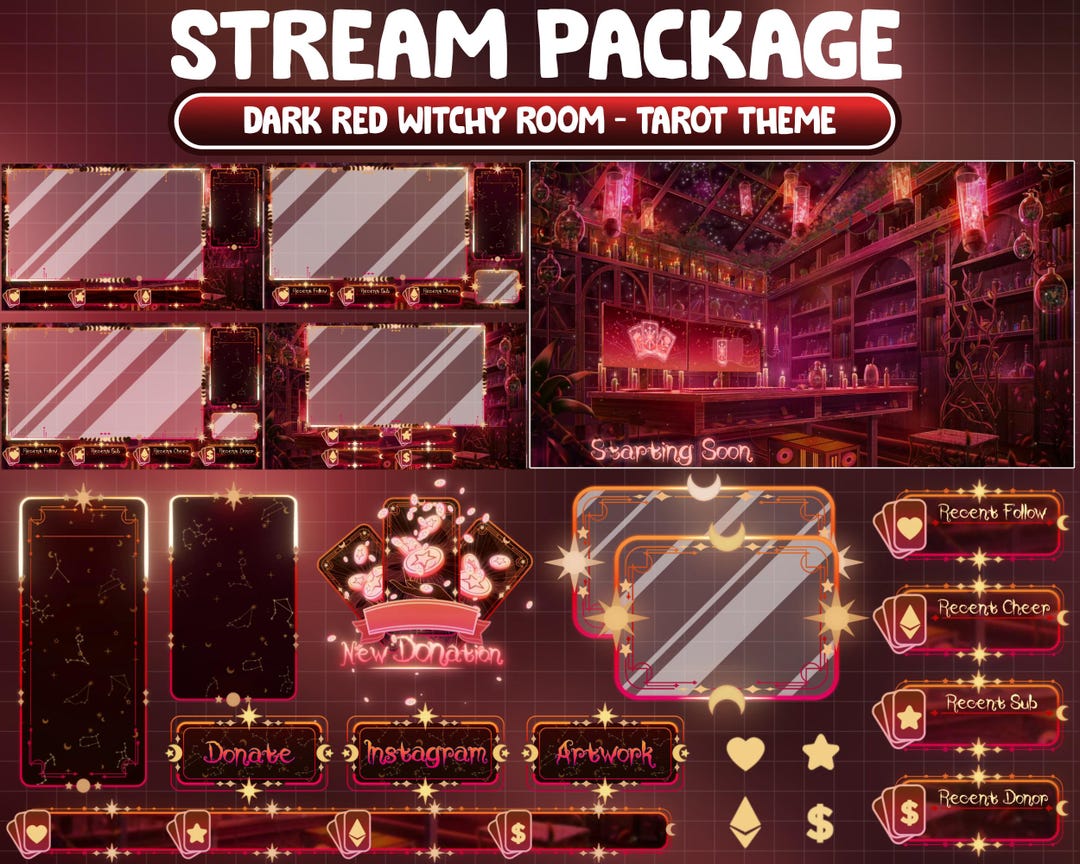ANIMATED Stream Package: Dark Crimson Gothic Tarot Card, PC Set Up ...