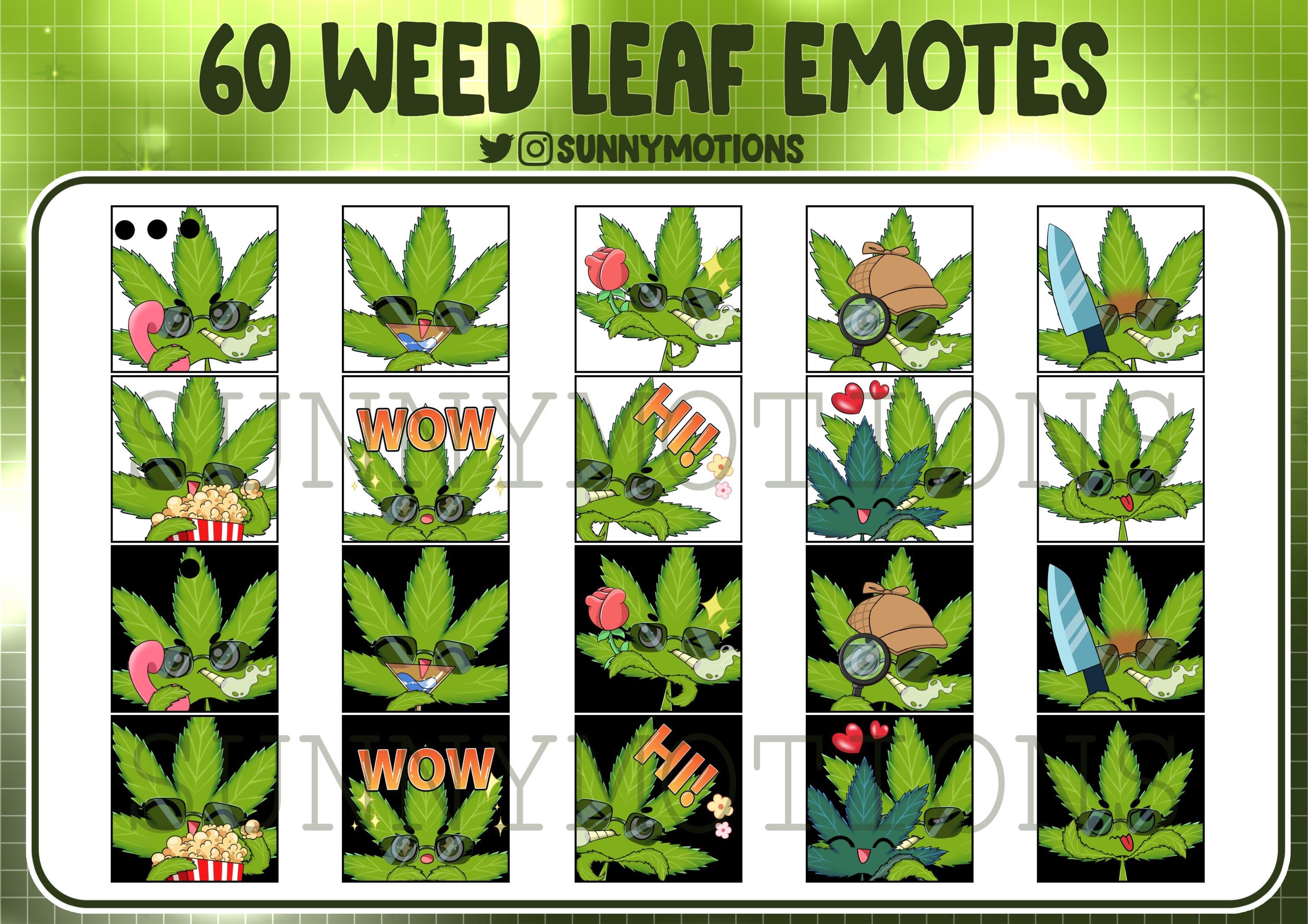 Cute Green Weed Leaf Twitch Emotes, Discord, Streamer, Kawai Marijuana ...