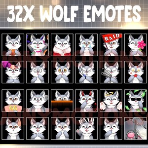 32 Twitch Discord Emotes Cute Wolf / Kawai Animal Emoji / Chibi Sub Bit ...