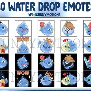 Cute Blue Water Droplet Twitch Emotes, Discord Streamer, Kawai Hydrate ...