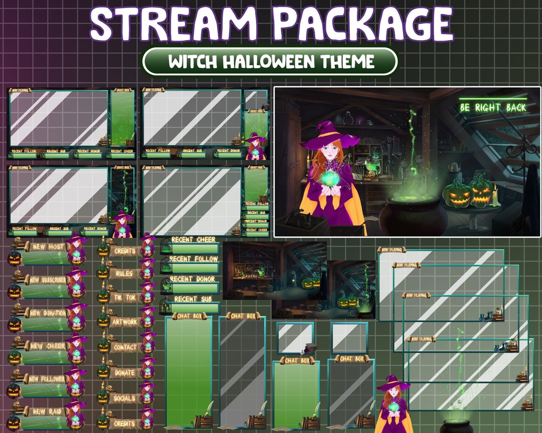 Animated Twitch Stream Package Overlay / Green Scary Attic Room Night ...