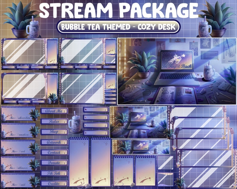 Animated Twitch Stream Package: Blue Boba Bubble Tea Overlay / - Etsy