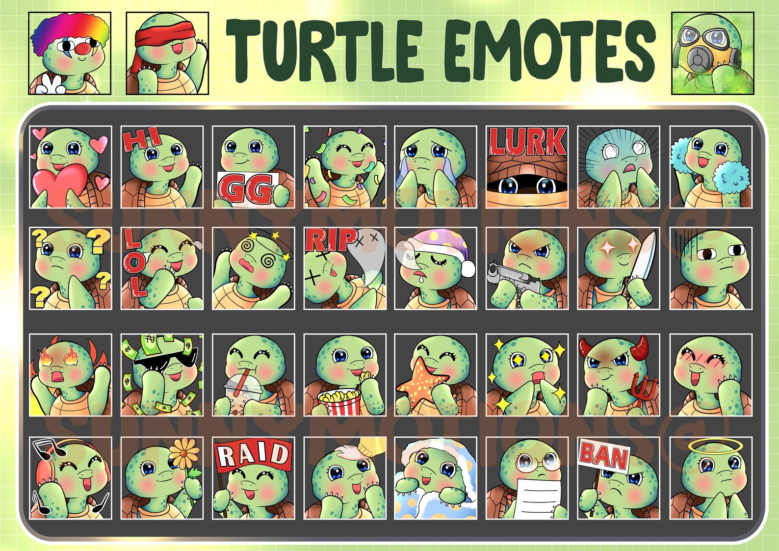 Green Turtle Twitch Discord Mixer Youtube Emotes / Kawai - Etsy